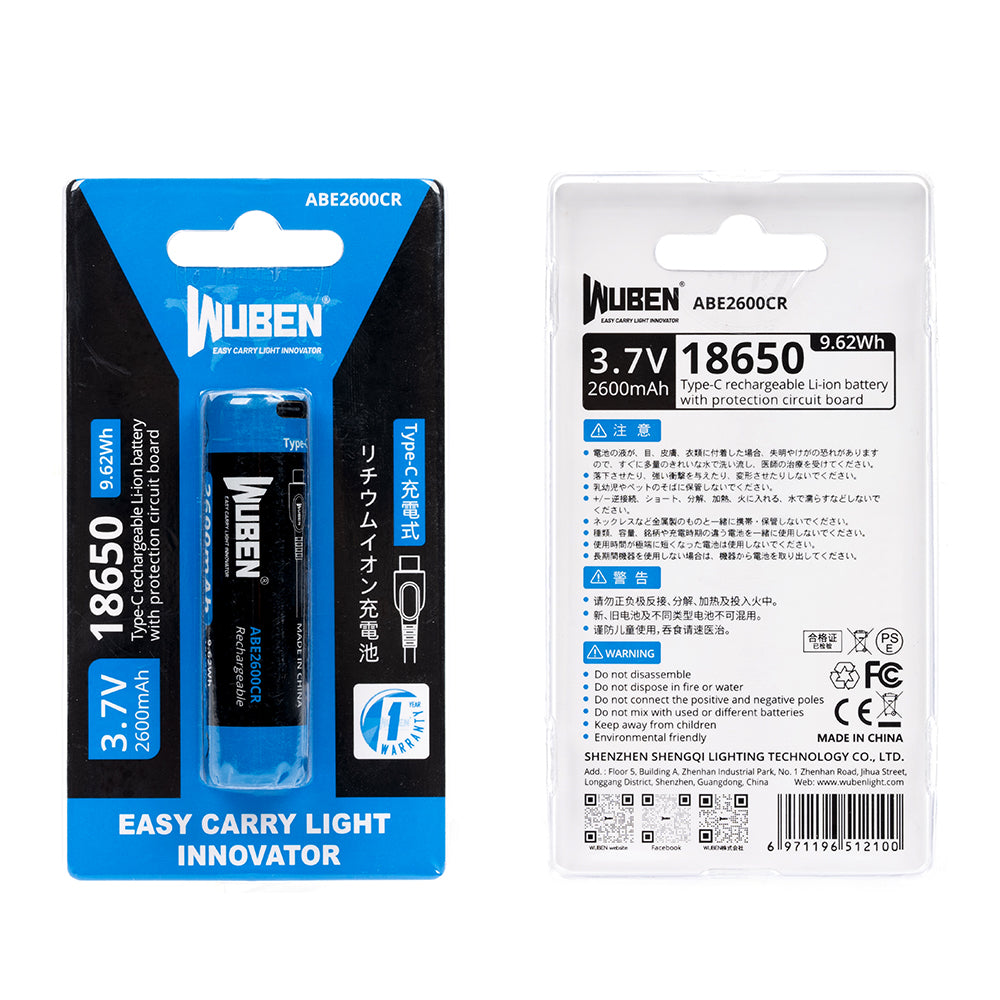 Wuben 18650- Battery w/ USB-C Charging – GadgetConnections